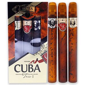 cuba trio 1 men 3 pc gift set 1.17oz gold edt spray, 1.17oz royal edt spray, 1.17oz vip edt spray