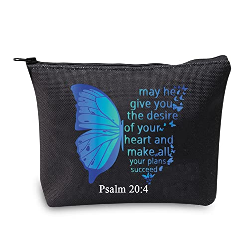 VAMSII Psalm 20:4 Gifts Bible Verse Makeup Bag Christian Cosmetic Bag Scripture Gift Bags Religious Zipper Pouch (Makeup Bag Black)