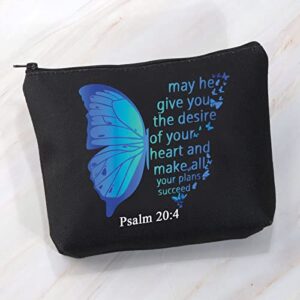 VAMSII Psalm 20:4 Gifts Bible Verse Makeup Bag Christian Cosmetic Bag Scripture Gift Bags Religious Zipper Pouch (Makeup Bag Black)