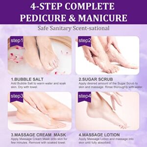 Spa Pedicure Kit, Pedicure Foot Soak Kit Foot Spa Treatment at Home Pedicure Foot Care Kit 4 in 1 with Foot Soak Bath Salt Foot Scrub Lotion for Dry Cracked Feet