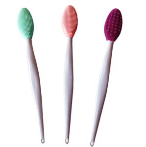 3 pcs lip scrub brush, double-sided silicone exfoliating lip brush, exfoliating brush for men women lip brush mini exfoliating lip brush lip lightening for dark lips