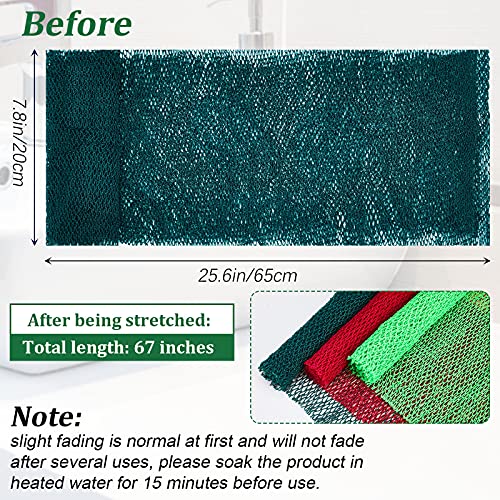 3 Pieces African Net Bath Sponge African Body Exfoliating Net Long Washcloth Bath Net Sponge Exfoliating Shower Body Scrubber Back Scrubber Skin Smoother for Daily Use or Stocking Stuffer, 3 Colors