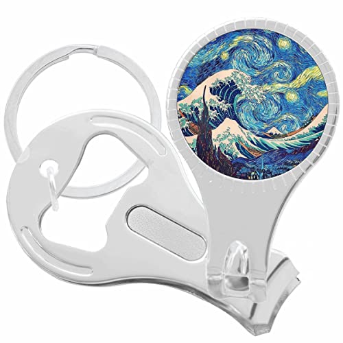 The Great Wave Starry Night Nail Clippers Plus Bottle Opener Keychain