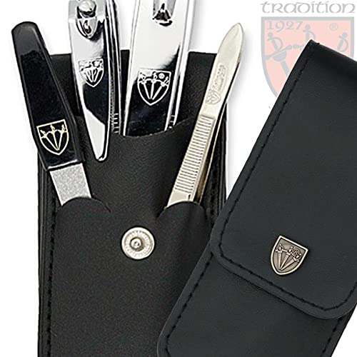 3 Swords Germany - brand quality 4 piece manicure pedicure grooming kit set for professional finger & toe nail care tweezers file clipper fashion leather case in gift box, Made by 3 Swords (77211)