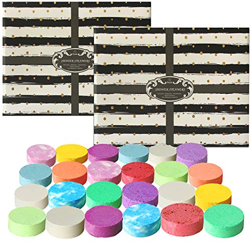 Purelis Shower Steamer Gift Box. Double Pack - Set of 24 Aromatherapy Shower and Bath Bombs Individually Wrapped. Organic Shower Steamer Tablets and Essential Oil Shower Steamers for Spa Gift Set