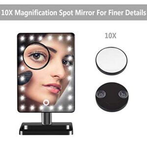 Waneway 12-Inch Screen Makeup Mirror with 24 LED Lights, Lighted Vanity Dressing Table Mirror with Touch Dimmable Memory Function and 10x Magnification Spot Mirror, Black (Battery Not Included)