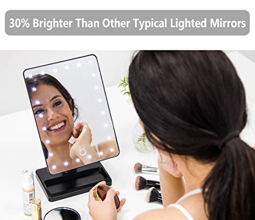 Waneway 12-Inch Screen Makeup Mirror with 24 LED Lights, Lighted Vanity Dressing Table Mirror with Touch Dimmable Memory Function and 10x Magnification Spot Mirror, Black (Battery Not Included)