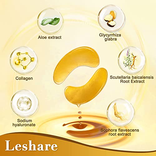 LESHARE 24K Gold Eye Mask for Reduce Dark Circles and Puffiness, Collagen Under Eye Mask and Under Eye Patches for Reduce Wrinkles, Refresh Your Eyes Skin, 24 Pairs