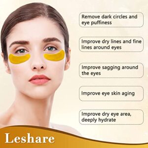 LESHARE 24K Gold Eye Mask for Reduce Dark Circles and Puffiness, Collagen Under Eye Mask and Under Eye Patches for Reduce Wrinkles, Refresh Your Eyes Skin, 24 Pairs