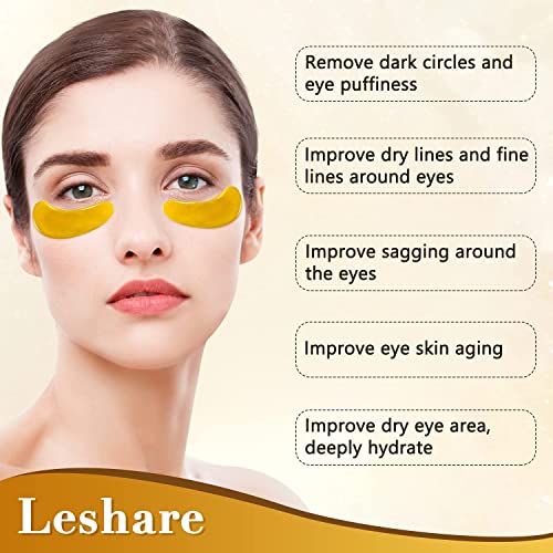 LESHARE 24K Gold Eye Mask for Reduce Dark Circles and Puffiness, Collagen Under Eye Mask and Under Eye Patches for Reduce Wrinkles, Refresh Your Eyes Skin, 24 Pairs