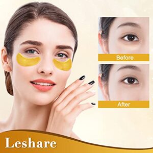 LESHARE 24K Gold Eye Mask for Reduce Dark Circles and Puffiness, Collagen Under Eye Mask and Under Eye Patches for Reduce Wrinkles, Refresh Your Eyes Skin, 24 Pairs