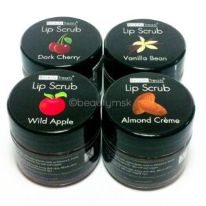 4pc beauty treats lip scrub with almond creme wild apple vanilla bean dark cherry all 4 full set