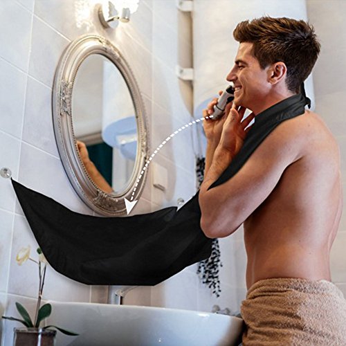 ZAWARA Mens Shave Beard Cape Carrier Haircut Apron Facial Clean Bib Clipping Catcher with Sucker Black