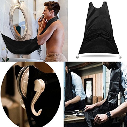 ZAWARA Mens Shave Beard Cape Carrier Haircut Apron Facial Clean Bib Clipping Catcher with Sucker Black