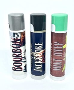 bourbon flavor lip balm gift set – bourbon mint julep jack’n coke – hydrating lip balm with beeswax and avocado butter – moisturizer lip care for dry lips – 0.15oz tube (pack of 3)