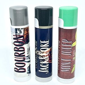 Bourbon Flavor Lip Balm Gift Set - Bourbon Mint Julep Jack'n Coke - Hydrating Lip Balm with Beeswax and Avocado Butter - Moisturizer Lip Care for Dry Lips - 0.15oz tube (Pack of 3)