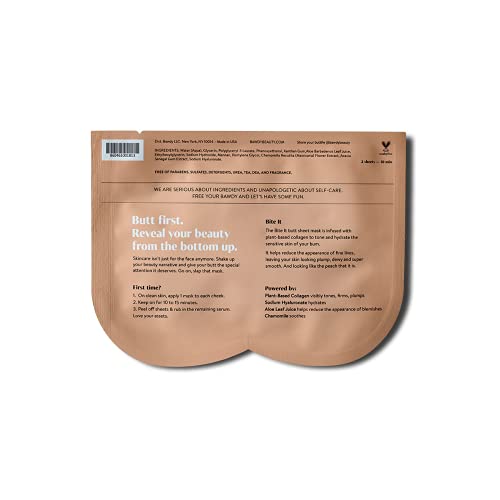 BAWDY Bite It - Plant Based Collagen Butt Mask - Hydrating + Toning Beauty Mask for Your Butt - 2 Sheets, One for Each Cheek - Clean Beauty Mask for Your Butt (2 Sheets - Single Use)