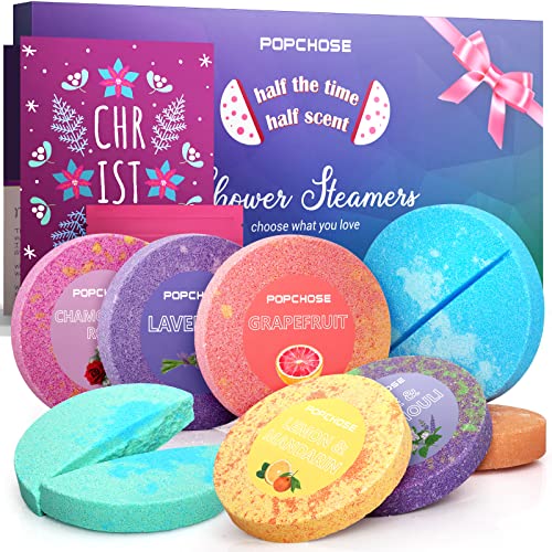 POPCHOSE Shower Steamers Aromatherapy-Dry Brushing Body Brush-- Stocking Stuffers Christmas Gifts for Women and Mom