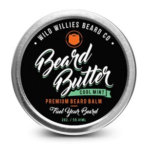 premium beard balm leave-in conditioner by wild willies – natural, organic ingredients promote fast beard growth, removes itch & dandruff – beard butter restores moisture – 2 oz, cool mint scent