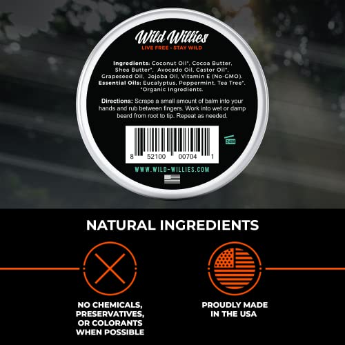 Premium Beard Balm Leave-In Conditioner by Wild Willies - Natural, Organic Ingredients Promote Fast Beard Growth, Removes Itch & Dandruff - Beard Butter Restores Moisture - 2 Oz, Cool Mint Scent