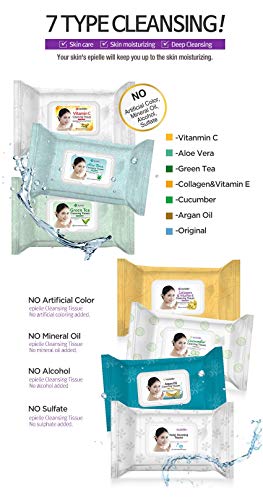 Epielle OG Makeup Remover Cleansing Wipes Tissue Green Tea Towelettes - 60ct (Sheets) per pack, Total 4 packs Beauty Stocking Stuffers Gift