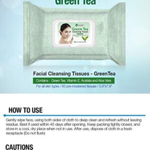 Epielle OG Makeup Remover Cleansing Wipes Tissue Green Tea Towelettes - 60ct (Sheets) per pack, Total 4 packs Beauty Stocking Stuffers Gift