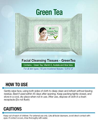 Epielle OG Makeup Remover Cleansing Wipes Tissue Green Tea Towelettes - 60ct (Sheets) per pack, Total 4 packs Beauty Stocking Stuffers Gift