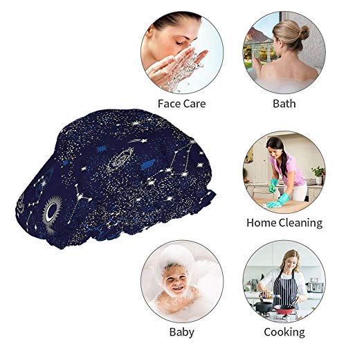 AOYEGO Constellation Shower Head Cap Stars Moon Planet Space Galaxy Universe Bath Hats for Women Men Girls Long Hair Large Waterproof Reusable Caps