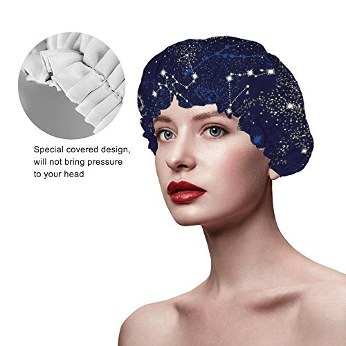 AOYEGO Constellation Shower Head Cap Stars Moon Planet Space Galaxy Universe Bath Hats for Women Men Girls Long Hair Large Waterproof Reusable Caps