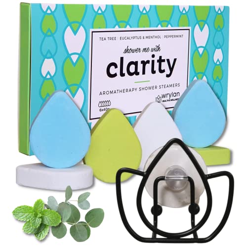 Bundle of 6 Clarifying Scented Shower Steamers with Holder - Aromatherapy Bombs - Easter Gift Set - Selfcare for Women, Mom, Girlfriend, Best Friend Who Has Everything