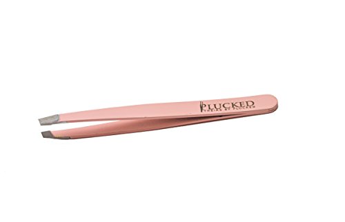 Stainless Steel Slant Tipped Tweezers by Plucked: Pack of 2 Hair Removal Tweezers for Men and Women –Slanted Tweezers for Eyebrow Plucking and Splinter Removal –Easy to Use Black and Pink Tweezers