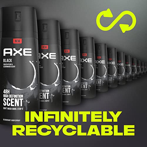 AXE Black Mens Body Spray Deodorant 48hr Odor Protection Frozen Pear & Cedarwood Aluminum Free Deodorant Body Spray, 4 Ounce (Pack of 4)