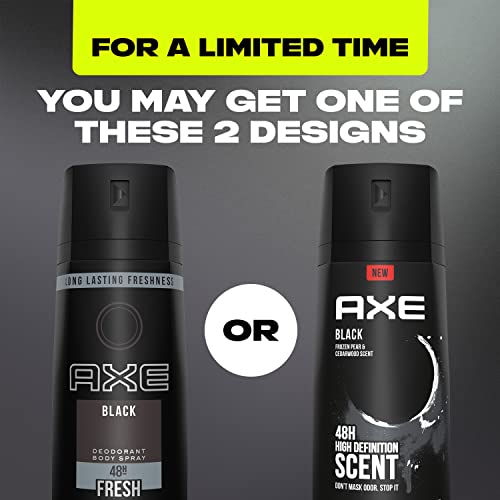 AXE Black Mens Body Spray Deodorant 48hr Odor Protection Frozen Pear & Cedarwood Aluminum Free Deodorant Body Spray, 4 Ounce (Pack of 4)