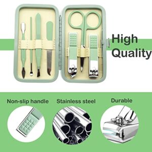 Manicure Set Nail Clippers Pedicure Kit -7PCS Stainless Steel Manicure Kit, Professional Grooming Kits, Nail Care Tools with Luxurious Travel Leather Case Gift Box Green