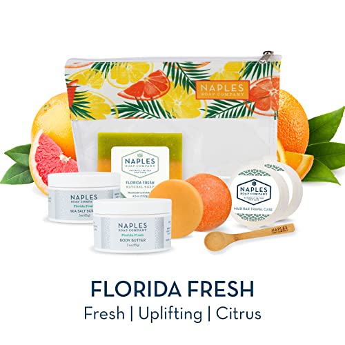 Naples Soap Company Cult Classics Collection Gift Set – Natural Soap, Body Butter, Sea Salt Scrub, Shampoo and Conditioner Bars – Eco-Friendly, Cruelty-Free, No Parabens or Silicones – Florida Fresh