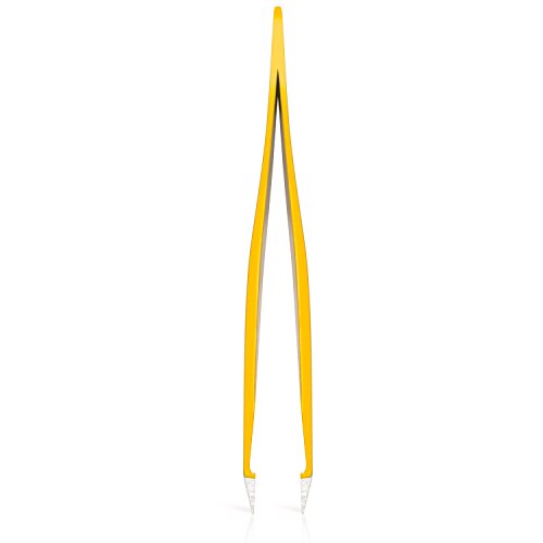 Tweezers Set - Professional Stainless Steel Yellow - Includes CASE and Ebook - Best Surgical Grade for Eyebrow pluckers, Ingrown Hair, Nose Hair and Splinters