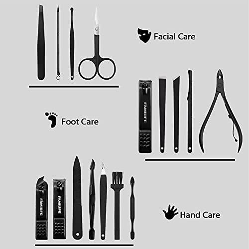 Gifts for Men, FAMILIFE Manicure Set Nail Clippers Pedicure Kit Manicure Kit Nail Clipper Set 16pcs Mens Grooming Kit Manicure Set Professional Stainless Steel Nail Kit Brown Leather Case Travel Kit