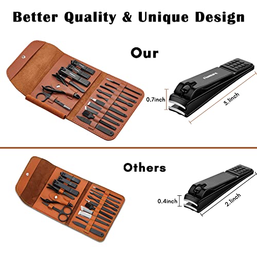 Gifts for Men, FAMILIFE Manicure Set Nail Clippers Pedicure Kit Manicure Kit Nail Clipper Set 16pcs Mens Grooming Kit Manicure Set Professional Stainless Steel Nail Kit Brown Leather Case Travel Kit