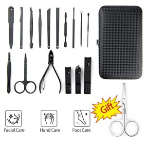 16 In 1 Stainless Steel nail grooming ProfessionalManicure Set Pedicure Kit Nail Scissors Grooming Kit with Black PU leather Travel Case Second Generation And Gifts