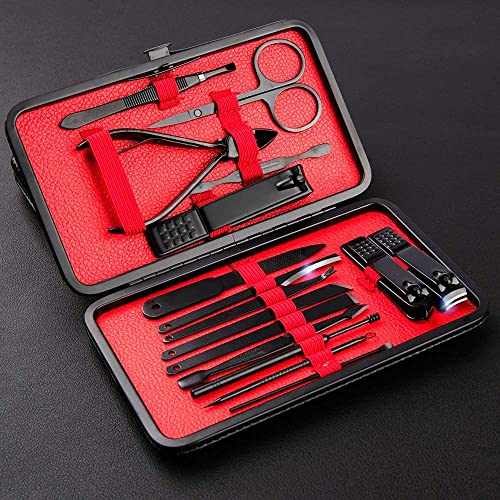 16 In 1 Stainless Steel nail grooming ProfessionalManicure Set Pedicure Kit Nail Scissors Grooming Kit with Black PU leather Travel Case Second Generation And Gifts