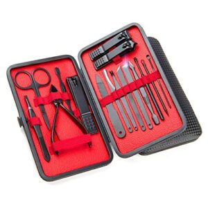 16 In 1 Stainless Steel nail grooming ProfessionalManicure Set Pedicure Kit Nail Scissors Grooming Kit with Black PU leather Travel Case Second Generation And Gifts