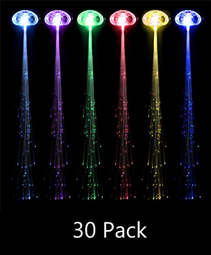 30 Pack LED Lights Hair Light-Up Fiber Optic LED Hair Barrettes Extensions Light Flashing Fiber Optic Hair Braid Barrettes Hair Clips for Party Favors Festival Party Bar Concert