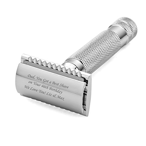 OnePlace Gifts Engraved Twin Edged Safety Razor Personalized Heavy Duty Shaving Razor For Men - 5 Blades Included