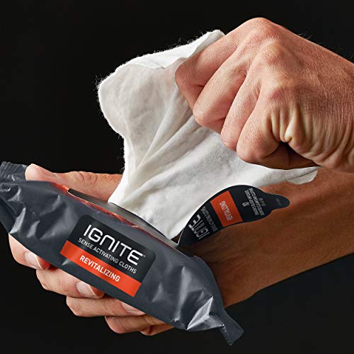 Ignite Mens Body Wet Wipes, Extra Thick 8" x 8" Shower Wipes, Revitalizing Scent, 10 Count (Pack of 5)