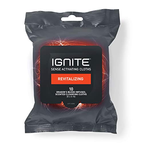 Ignite Mens Body Wet Wipes, Extra Thick 8" x 8" Shower Wipes, Revitalizing Scent, 10 Count (Pack of 5)