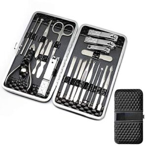 manicure set 21pcs manicure kit travel nail set travel nail kit travel nail grooming kit stainless steel nail clippers set professional nail kit manicure nail tool set nail care kit (black)…