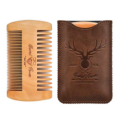 Menesia Wooden Beard Comb & Durable Case for Men Beard, Fine & Coarse Teeth, Men's Wood Pocket Comb for Beards & Mustaches & Hair,Brown Deer Design