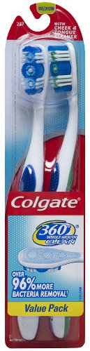 Colgate 360 Degree Adult Full Head, Medium Twin Toothbrush, 2-Count (Pack of 2)