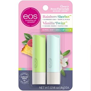 eos flavorlab lip balm, rainbow sherbet & vanilla twist, long-lasting hydration, lip care for dry lips, 0.14 oz, 2 pack