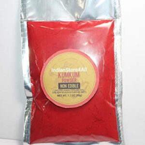 IS4A India Pure Dark Red Kumkum | Kum Kum | Bindi Powder | Sindoor Powder | Powder for Pooja and Other Hindu Rituals 1.7 OZ ( 50g)